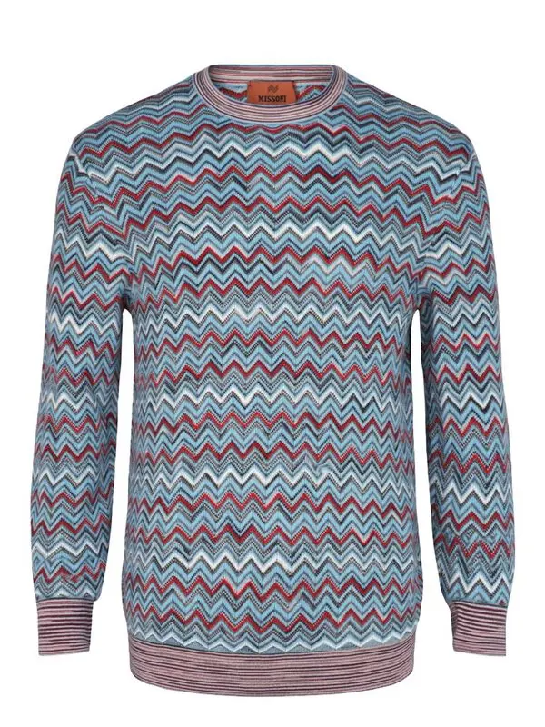 SLOWEAR Zigzag Pattern Pullover Sweater - Light Blue