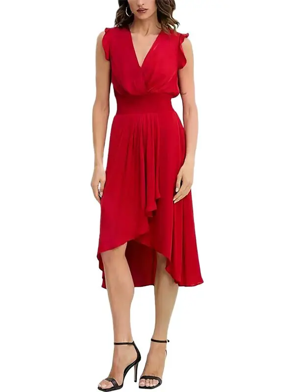 MORGAN Wally Ruffled V-neck Mini Dress - Red