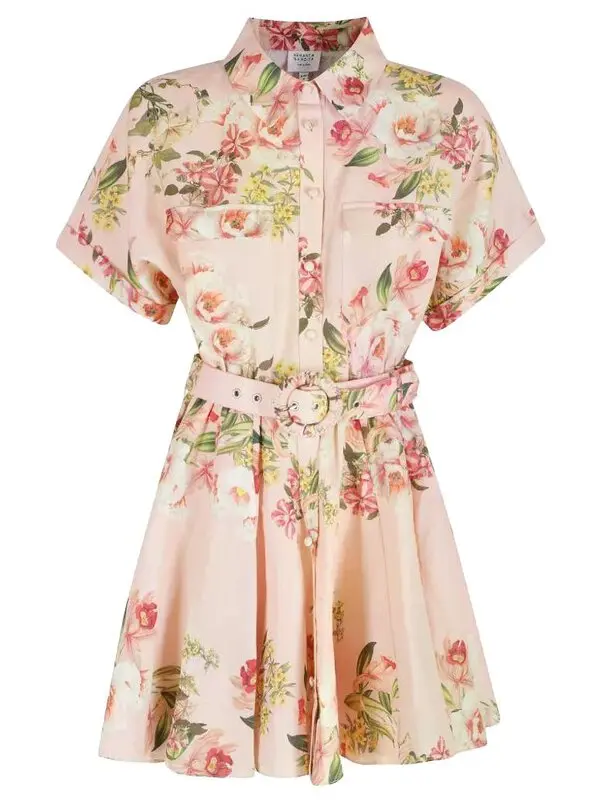 Hemant & Nandita Floral-print Belted Shirt Dress - Pink