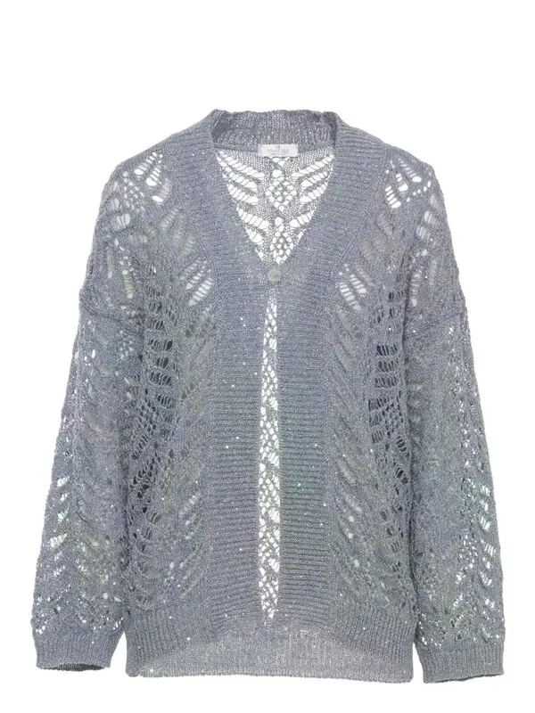 PANICALE Openwork V-neck Cardigan - Blue