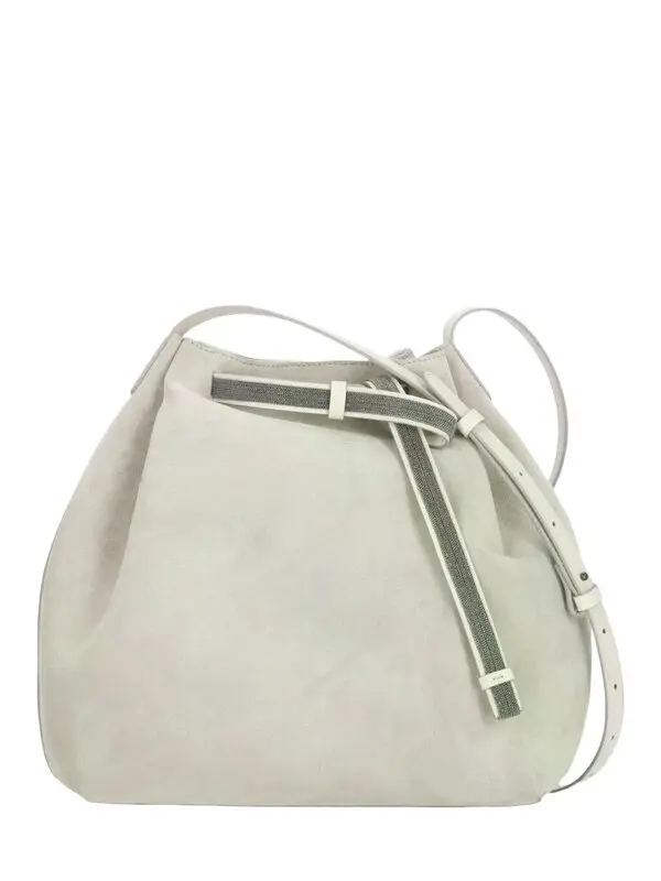PANICALE Leather Bucket Bag With Drawstring Strap - Neutrals
