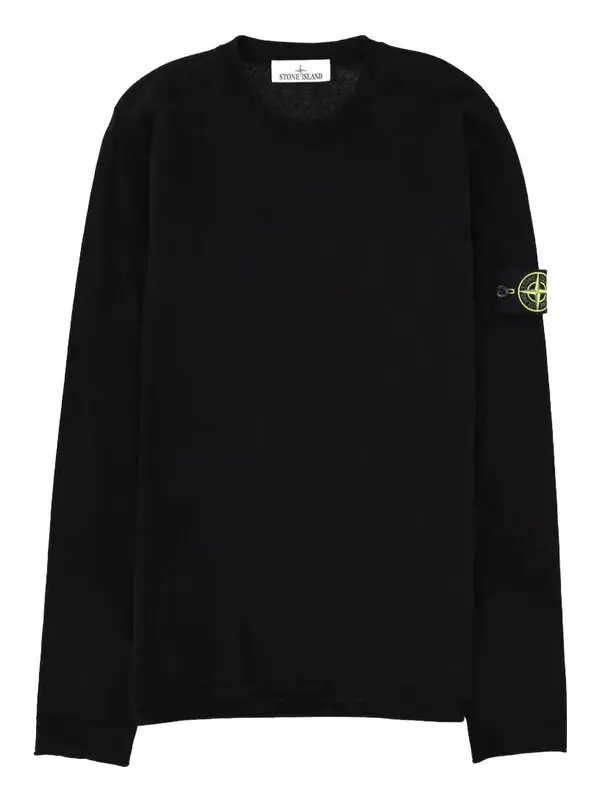 Stone Island Crew Neck Sweater With Patch - Black
