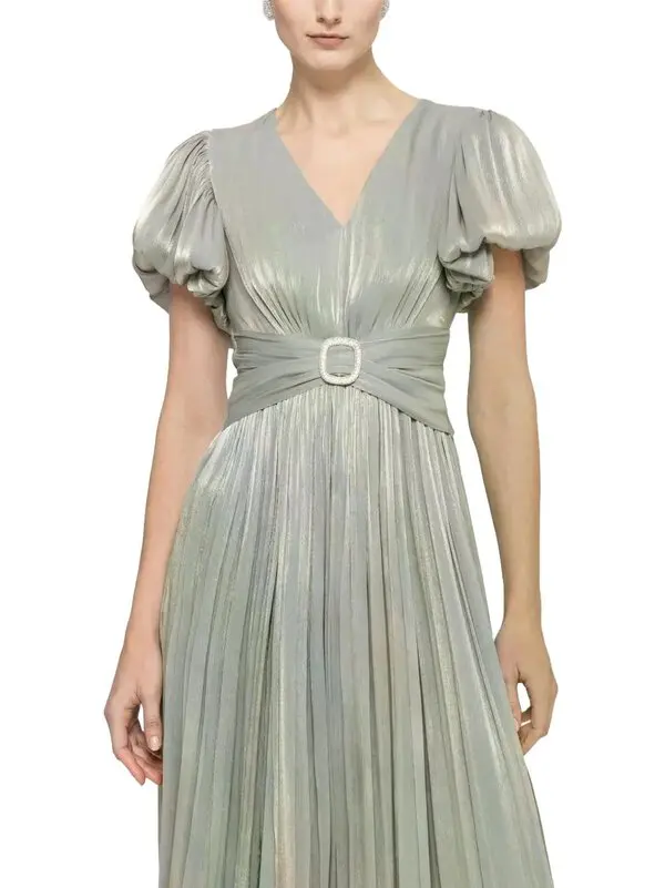 NISSA Crystal-detail Pleated Midi Dress - Grey