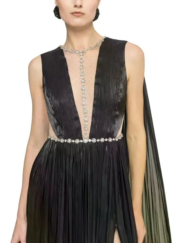 NISSA Crystal Embellished Chiffon Maxi Dress - Black