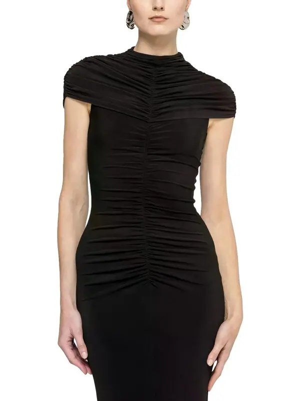 NISSA Ruched Midi Dress - Black