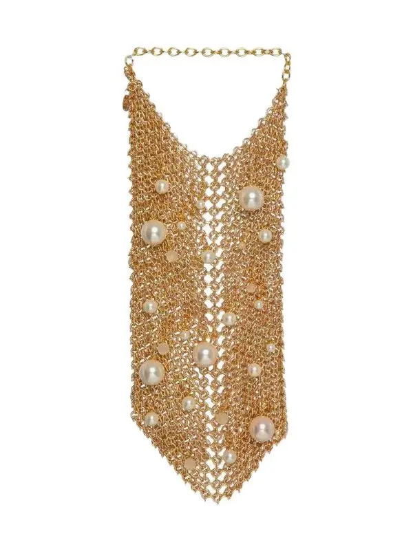 SILVIA GNECCHI Pearl-embellished Mesh Shoulder Bag - Gold