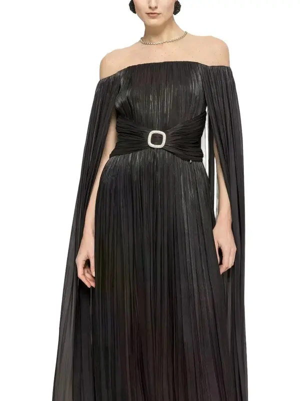 NISSA Cape Design Maxi Dress - Black