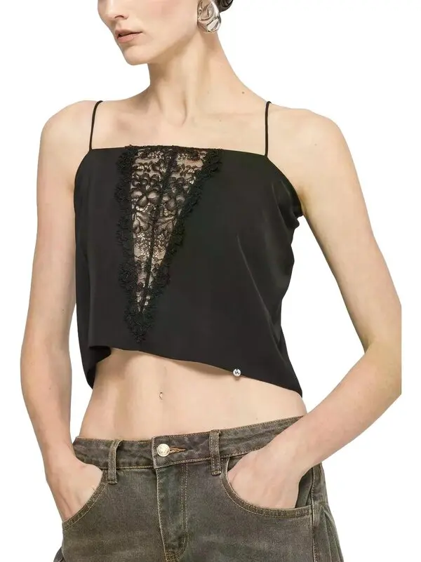 NISSA Lace-insert Crop Top - Black