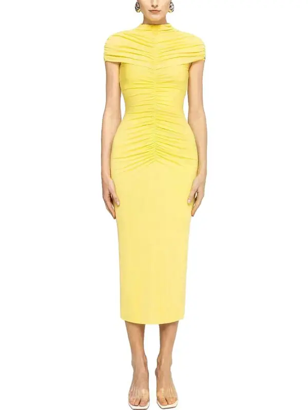 NISSA Ruched Midi Dress - Yellow