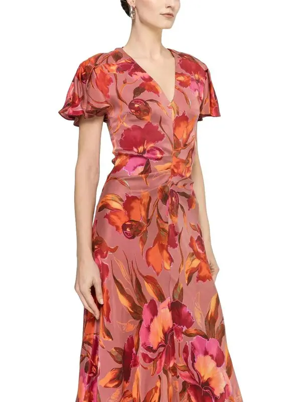 NISSA Floral Print Midi Dress - Pink
