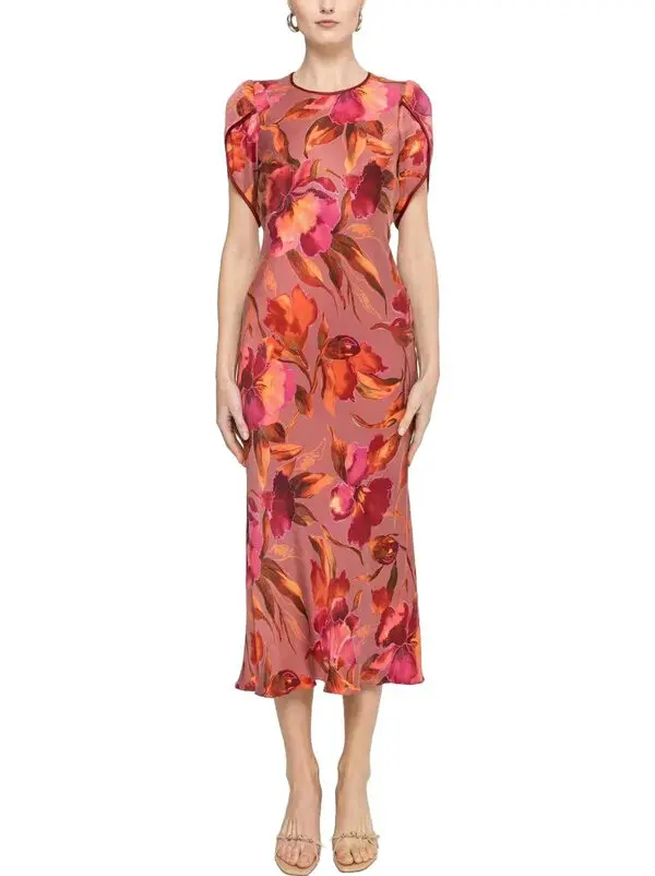 NISSA Printed Midi Dress - Pink