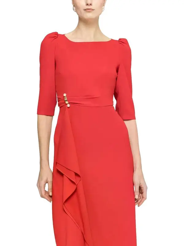 NISSA Pearl-detail Midi Dress - Red