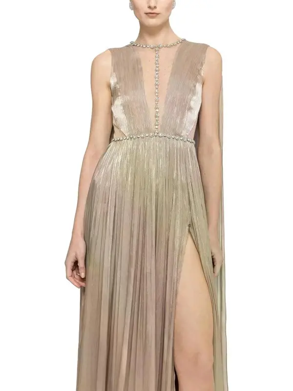 NISSA Crystal-embellished Chiffon Maxi Dress - Neutrals