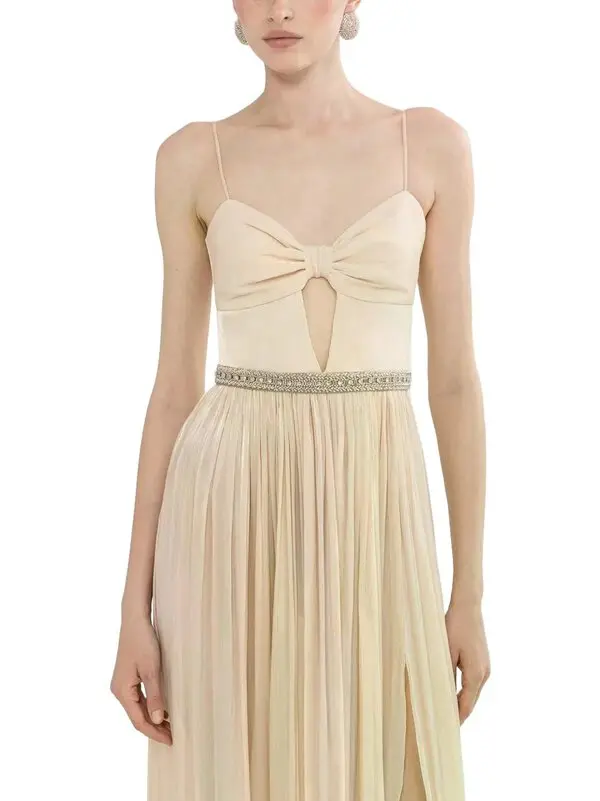 NISSA Crystal-detail Chiffon Maxi Dress - Neutrals