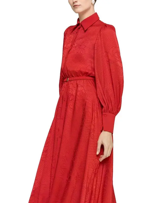 NISSA Belted Midi Shirt Dress - Red