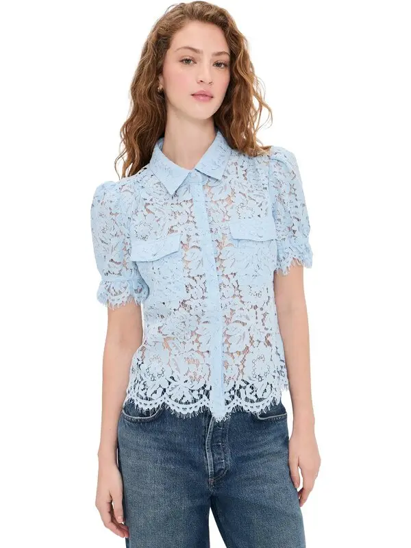 Generation Love Mina Lace Button-down Shirt - Light Blue
