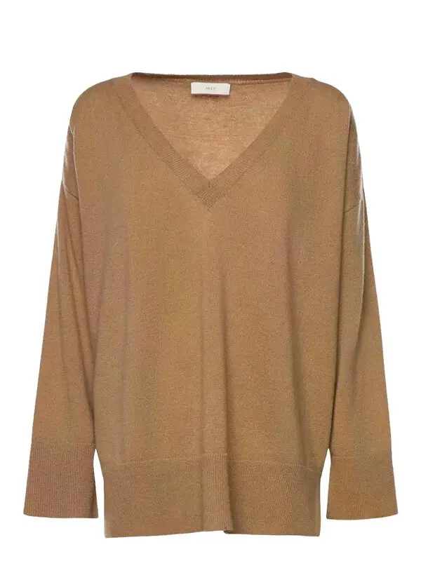 AKEP V-neck Long Sleeve Sweater - Brown