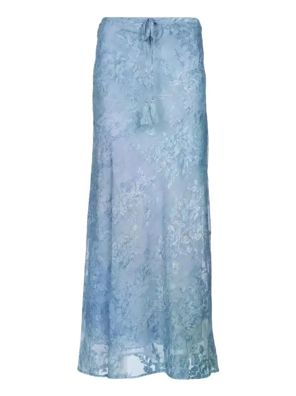 ERMANNO FIRENZE Floral Lace Skirt With Tassel Detail - Blue