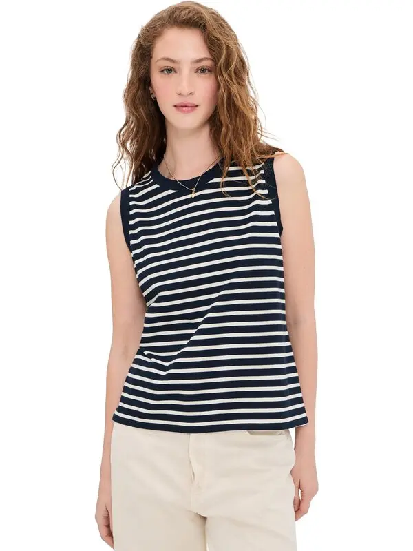 Kule Striped Cotton Tank Top - Navy/cream