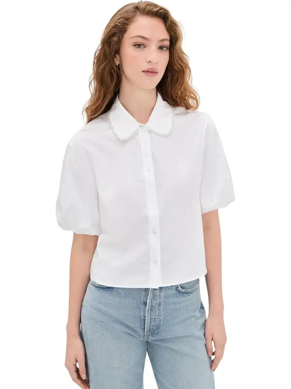 Generation Love Pearl Embellished Poplin Shirt - White/pearl