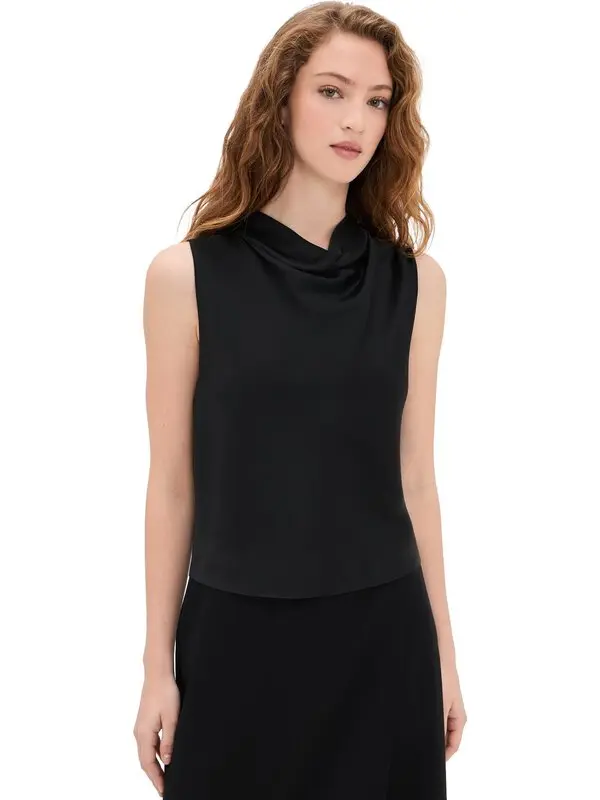Vince Cropped Cowl Neck Top - Black