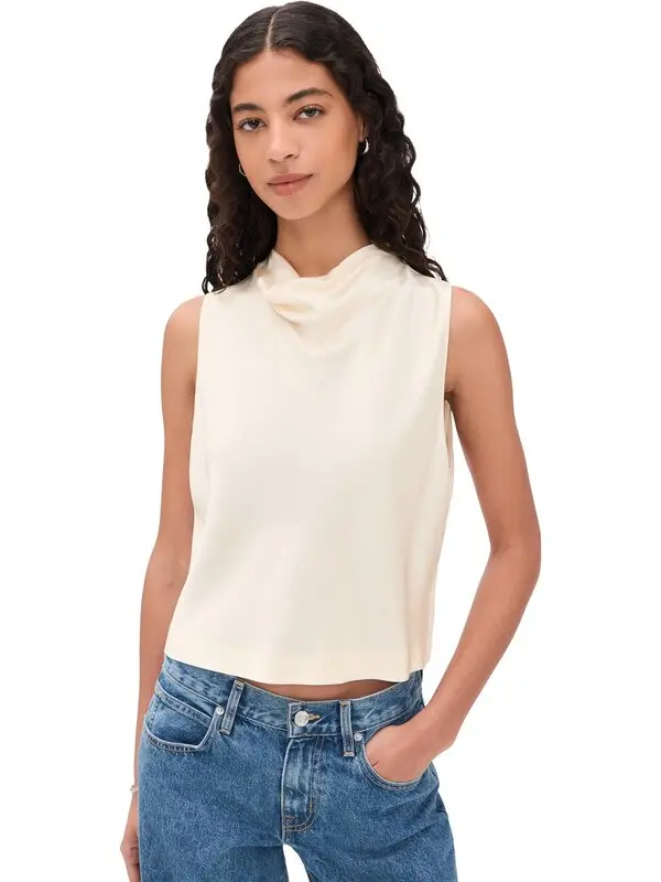 Vince Cropped Cowl Neck Top - Flax