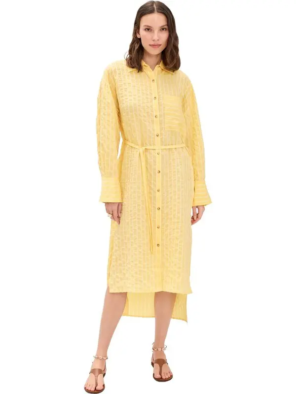 LA LIGNE Tie-belted Shirt Dress - Butter Stripe