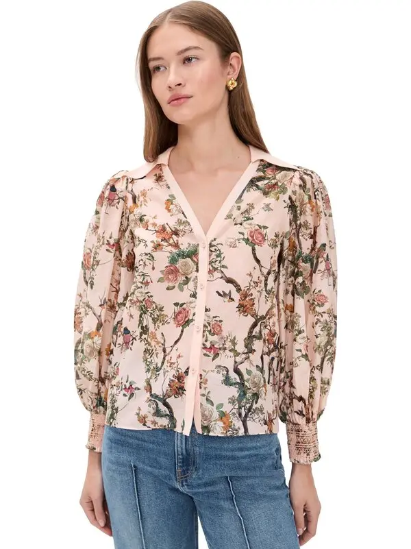 Alice + Olivia Charis Long Sleeve Button-down Blouse - Sunset Grove English Rose