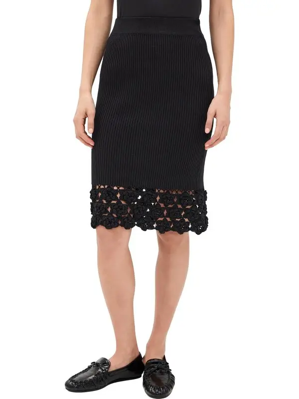 GANNI Fine Cotton Rib Crochet Skirt - Black
