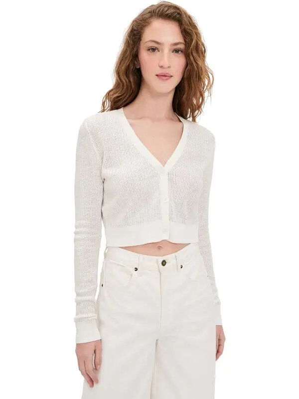 Enza Costa Linen Open Knit Cropped Cardigan - Off White