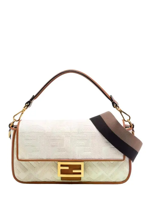 Fendi Zucca Embroidered Canvas Baguette Satchel - Neutrals