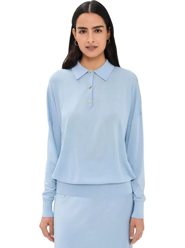 Renggli Silk Cashmere Boxy Polo Shirt - Azure