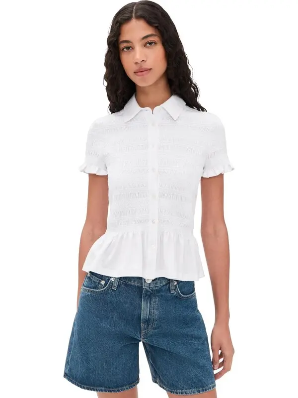 Veronica Beard Ellisandra Collared Top - White