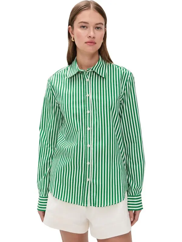 PERFECTWHITETEE Gisele Cotton Poplin Slim Fit Button-down Shirt - Grass Stripe
