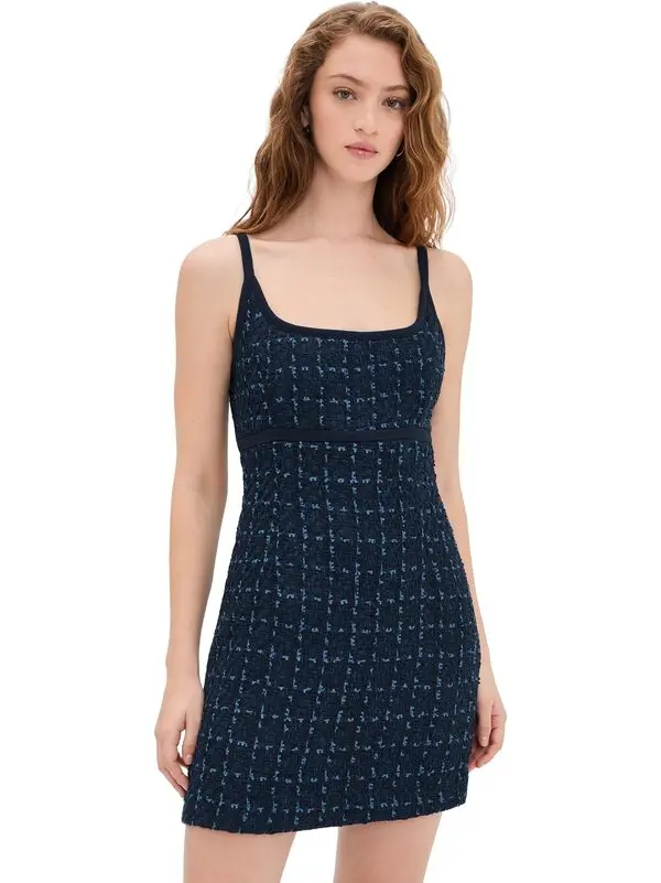 Endless Rose Knit Trimmed Tweed Mini Dress - Navy