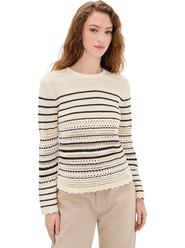 Madewell Striped Open-stitch Sweater - Ivory And Chocolate Stripe