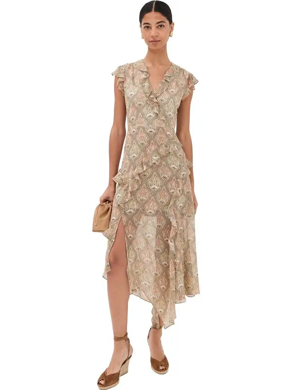 Veronica Beard Avenel Silk Maxi Dress - Stone Khaki Multi
