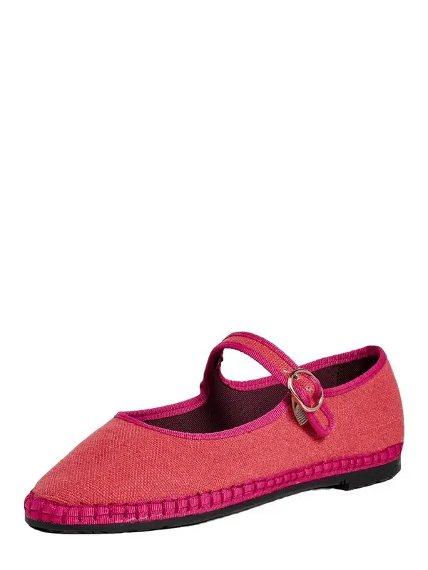 FLABELUS Linen Mary Jane Flats - Light Pink