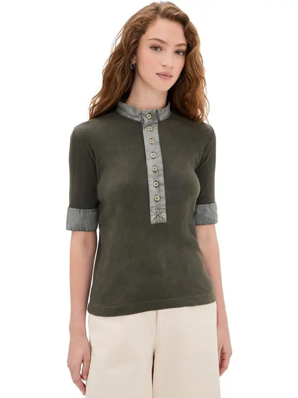 ALL THREE Maria Henley Shirt - Army Green