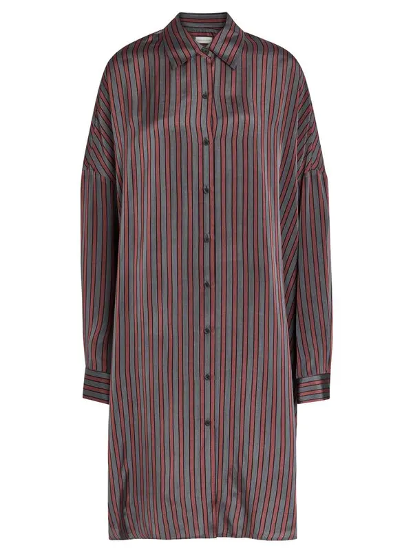 Dries Van Noten Dasia Striped Satin Midi Shirt Dress - Grey