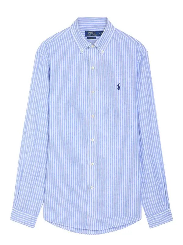Polo Ralph Lauren Logo-embroidered Striped Linen Shirt - Blue