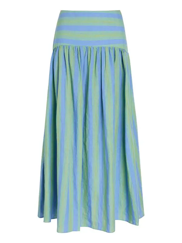 Staud Procida Striped Linen Maxi Skirt - Light Blue