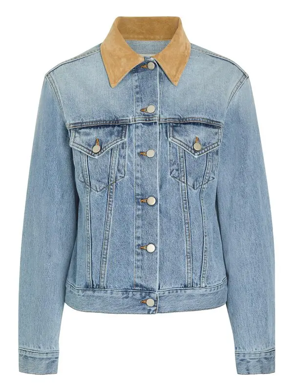 RÓHE Suede Collar Denim Jacket - Light Blue