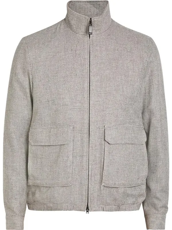 Herno Houndstooth Linen-blend Bomber Jacket - Taupe