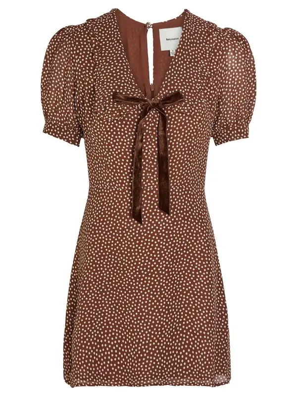 REFORMATION Kaylia Polka-dot Appliquéd Chiffon Mini Dress - Brown