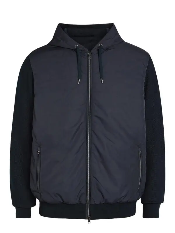 Herno Hooded Shell And Cotton-knit Jacket - Navy