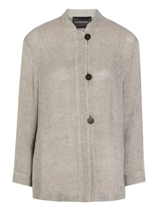 Emporio Armani Stand-collar Linen-blend Shirt - Light Grey