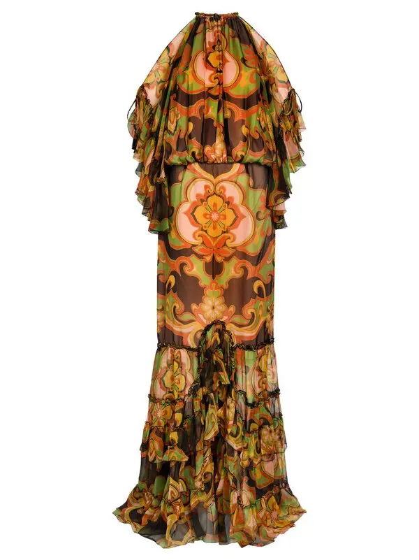 Etro Floral-print Ruffled Silk Maxi Dress - Black