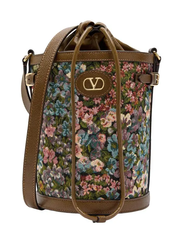 Valentino Garavani Floral-jacquard Leather Bucket Bag - Multicoloured
