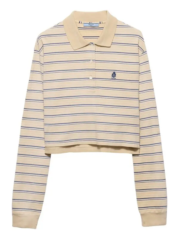 Prada Striped Cotton Piqué Polo Shirt - Neutral